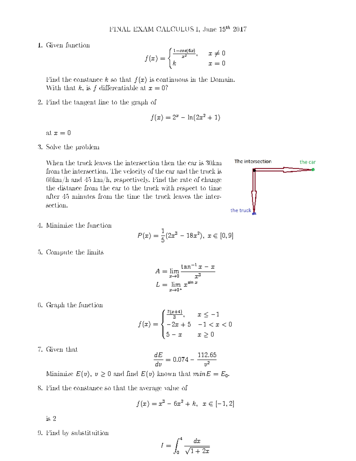 FINAL EXAM SOLUTIONS FOR CALCULUS I (MATH 101) - JUNE 15, 2017 - Studocu