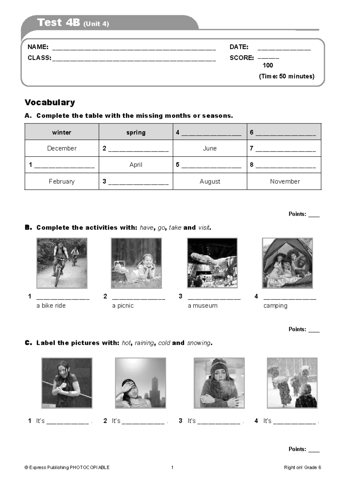 Grade 6 Test 4B (Unit 4) Vocabulary & Grammar Activities - Studocu