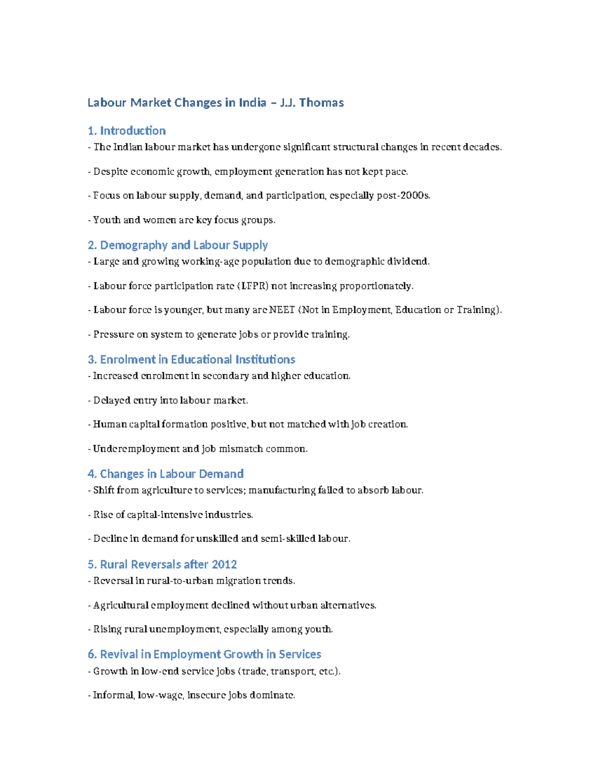 Labour Market Changes in India: Key Insights by J.J. Thomas - Studocu