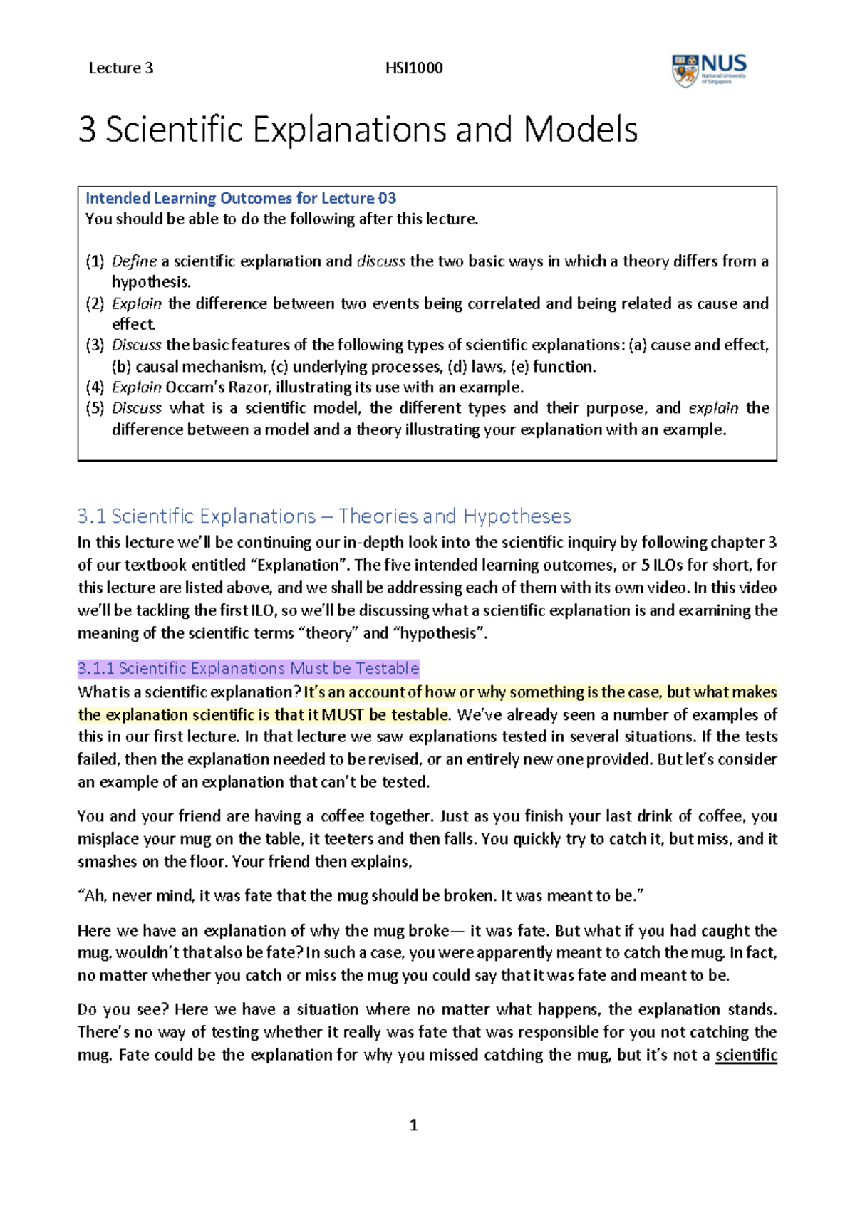 Lecture 03: Scientific Explanations, Models, and Learning Outcomes ...