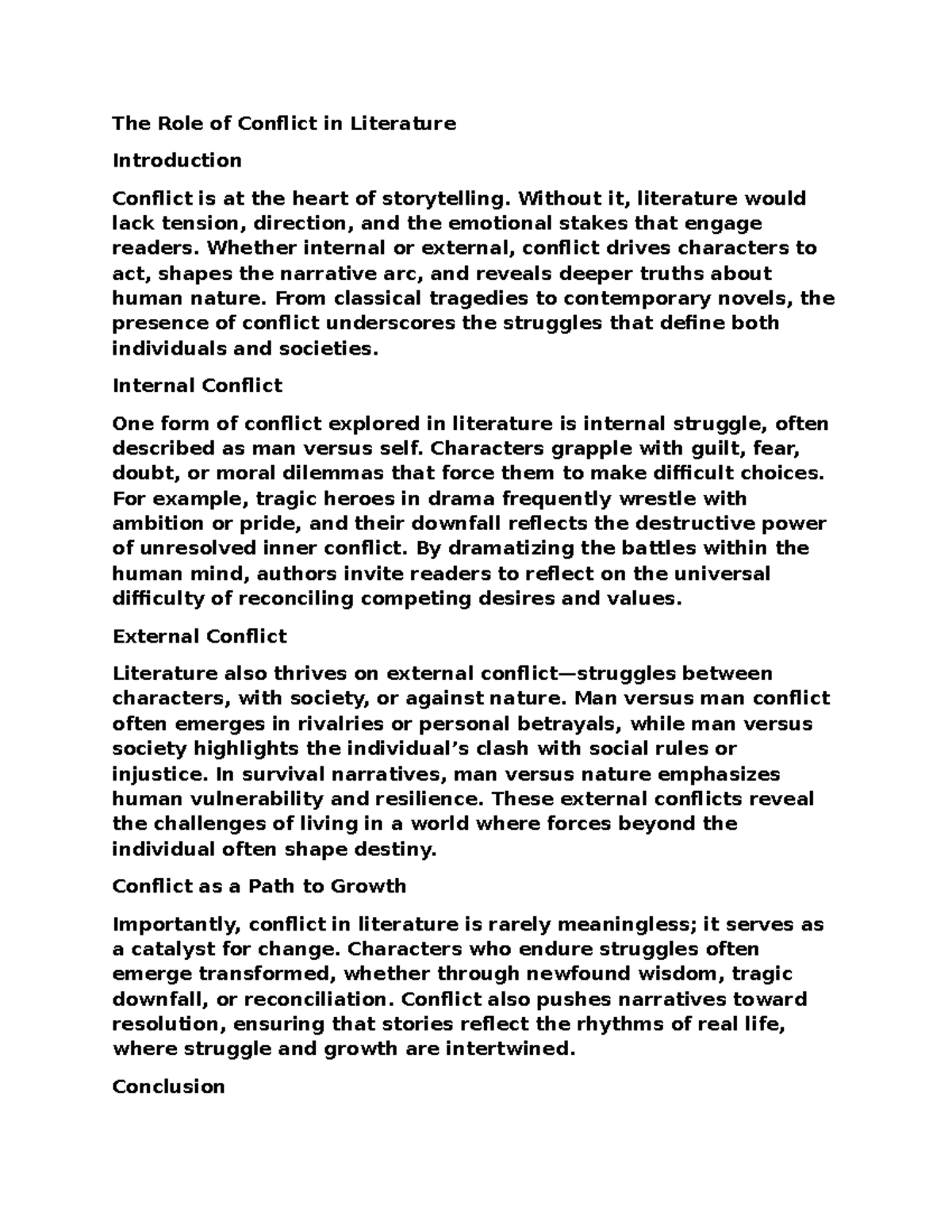 The Role of Conflict in Literature: An In-Depth Analysis - Studocu