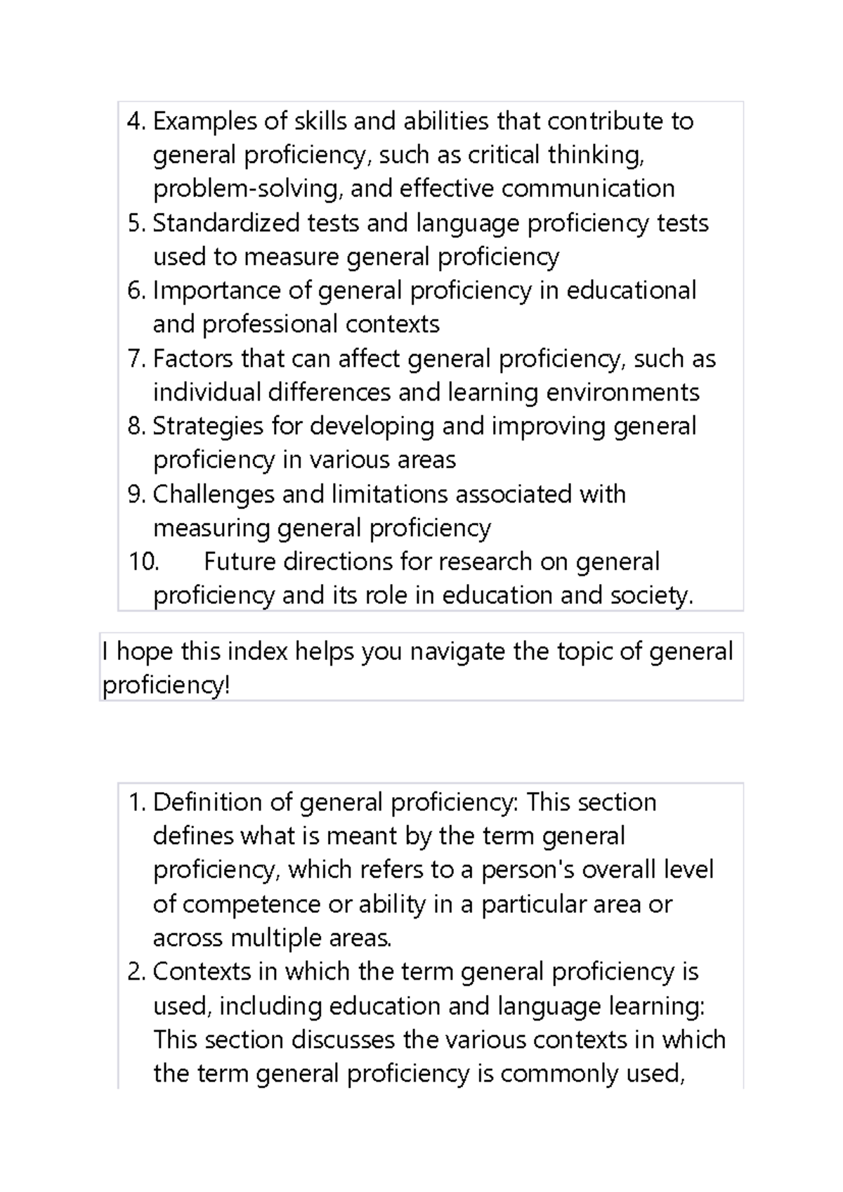 General Proficiency - Examples of skills and abilities that contribute ...