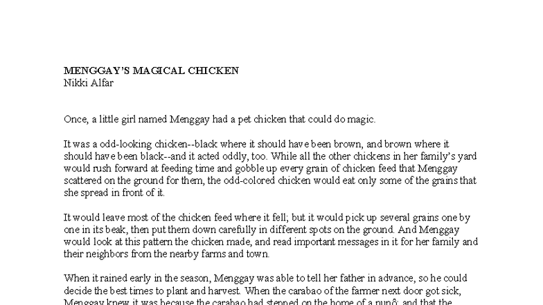MAGICAL ADVENTURES OF MENGGAY AND HER CHICKEN (ENG 101) - Studocu