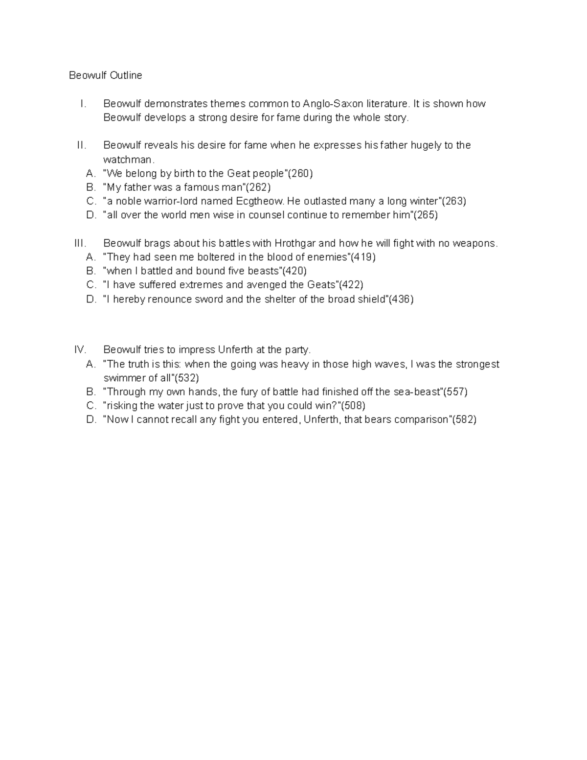 Beowulf Essay Outline: Themes of Fame in Anglo-Saxon Literature - Studocu