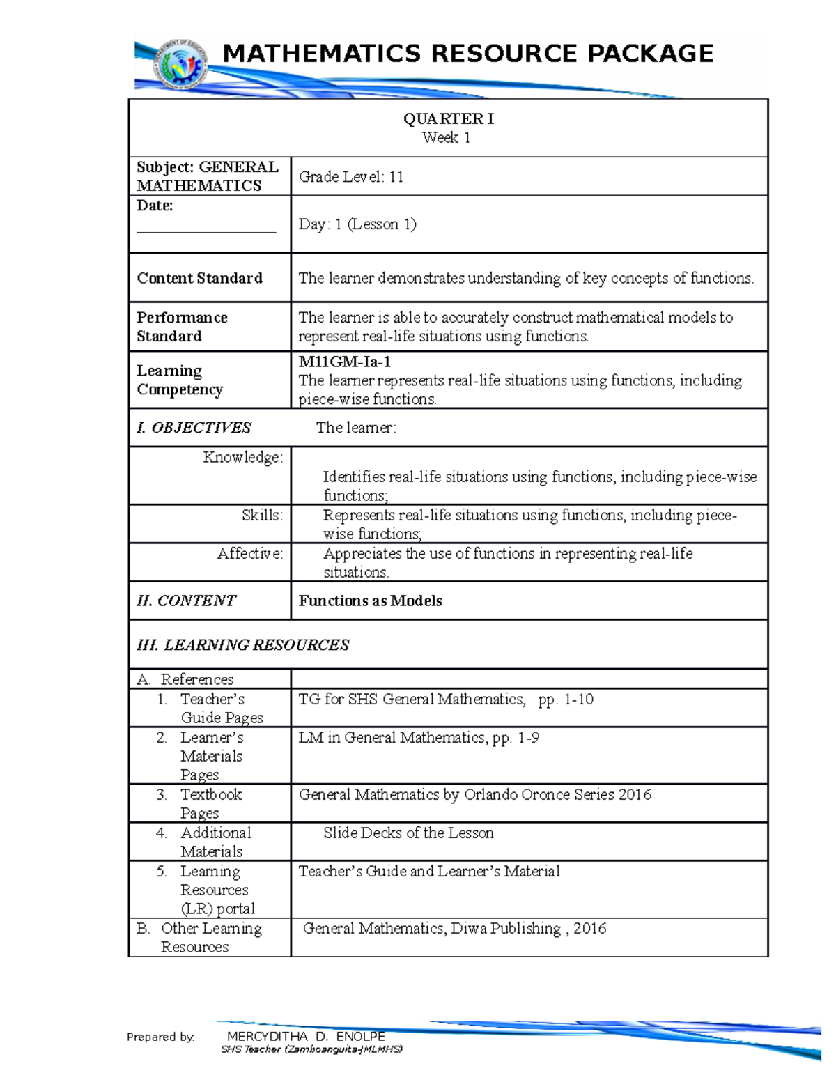 Week 1, Day 1 (Lesson 1) - Introduction to Functions in Gen Math - Studocu