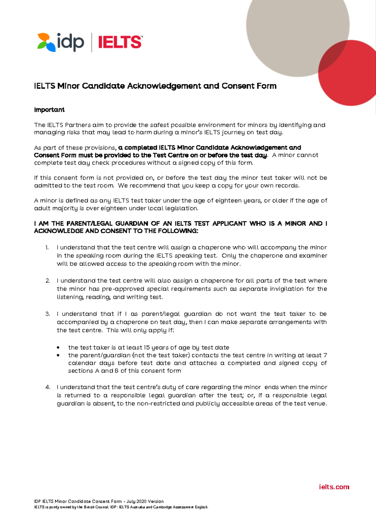 Hướng Dẫn và Biểu Mẫu Đồng Ý IELTS Cho Thiếu Niên (IELTS 2020) - Studocu