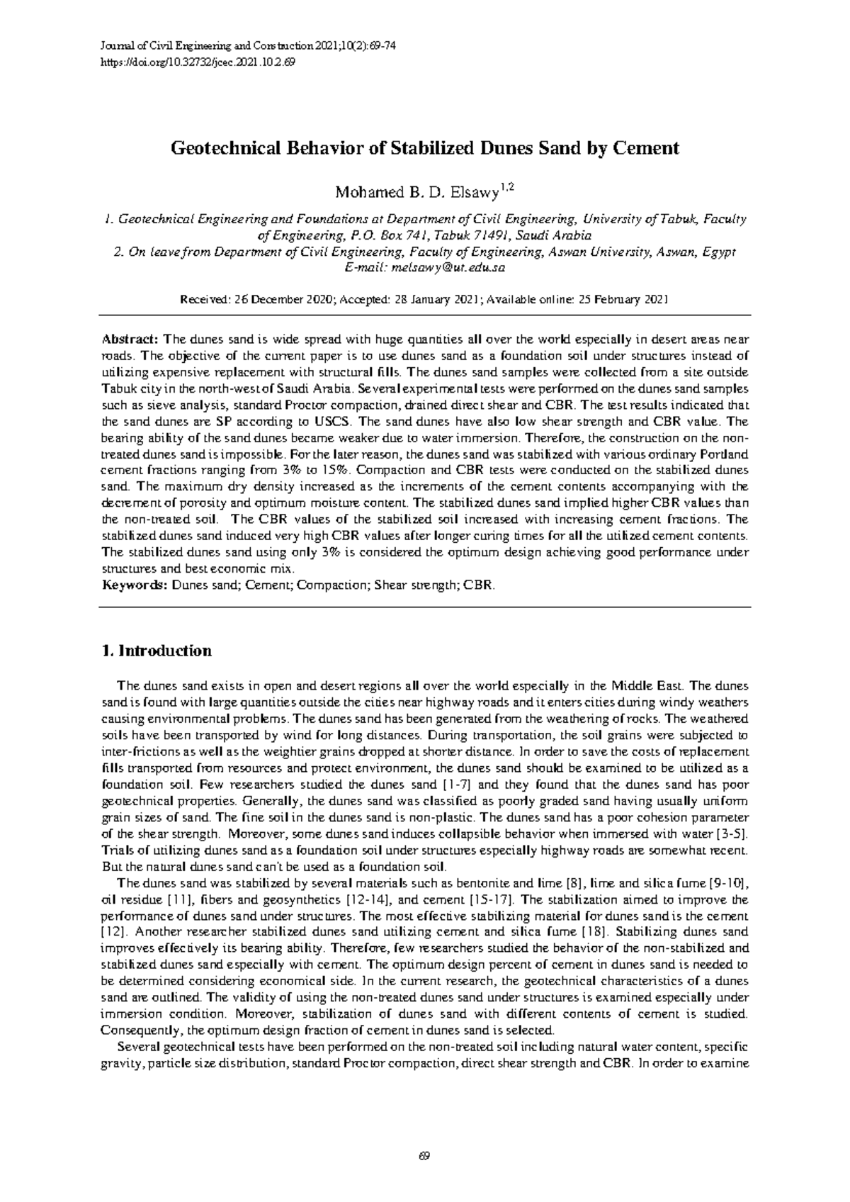 Geotechnical Behavior of Stabilized Dunes Sand by - D. Elsawy1 ...