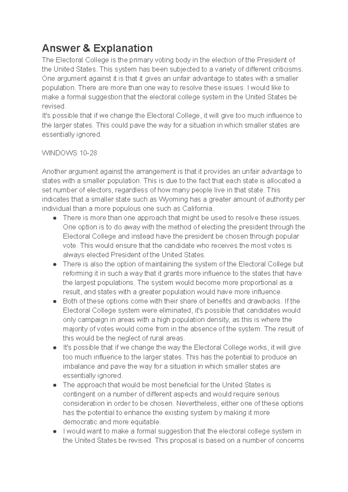 Revising the electoral college: pros and cons of reform options - Studocu