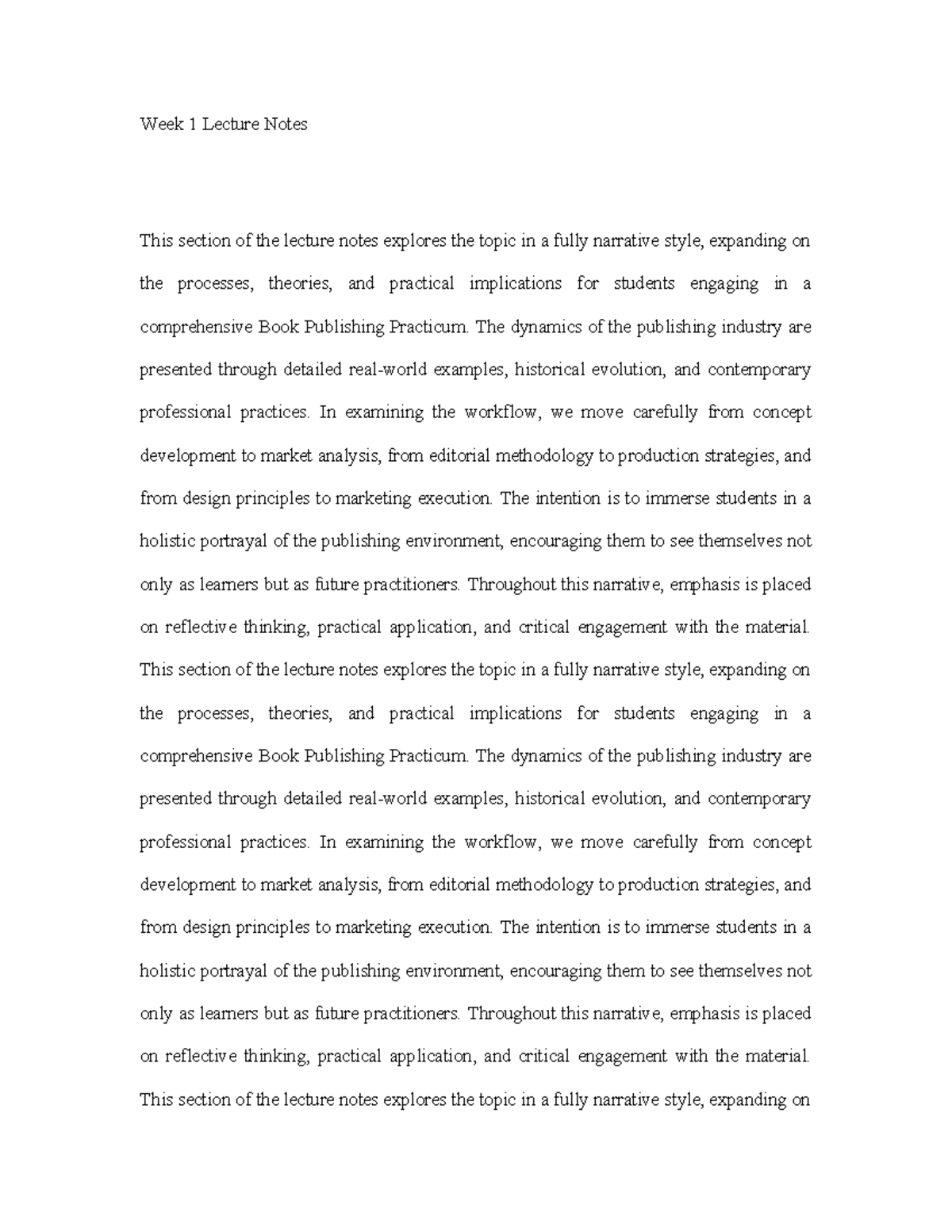 Book Publishing Practicum: Week 1 Lecture Notes Overview - Studocu