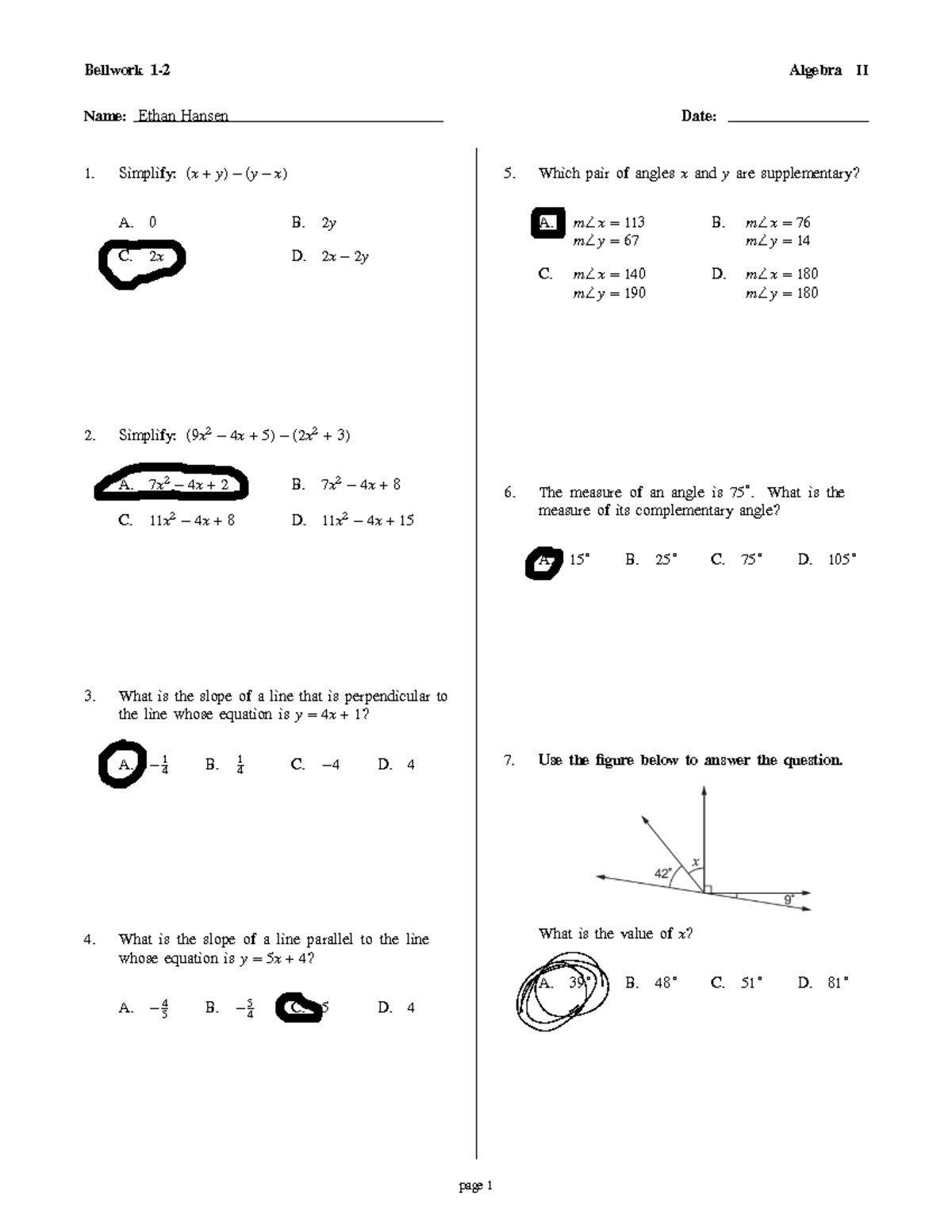 Algebra II Bellwork Answers: Classwork Solutions & Simplifications ...