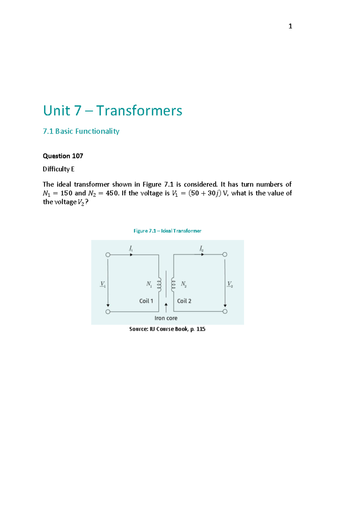 Unit 7 Review: Transformers & Basic Functionality Questions (EE 01-01 E ...