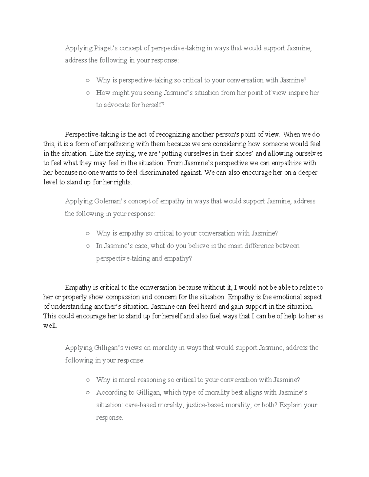 Applying Perspective-Taking and Empathy in PSY 211 Journal - Studocu