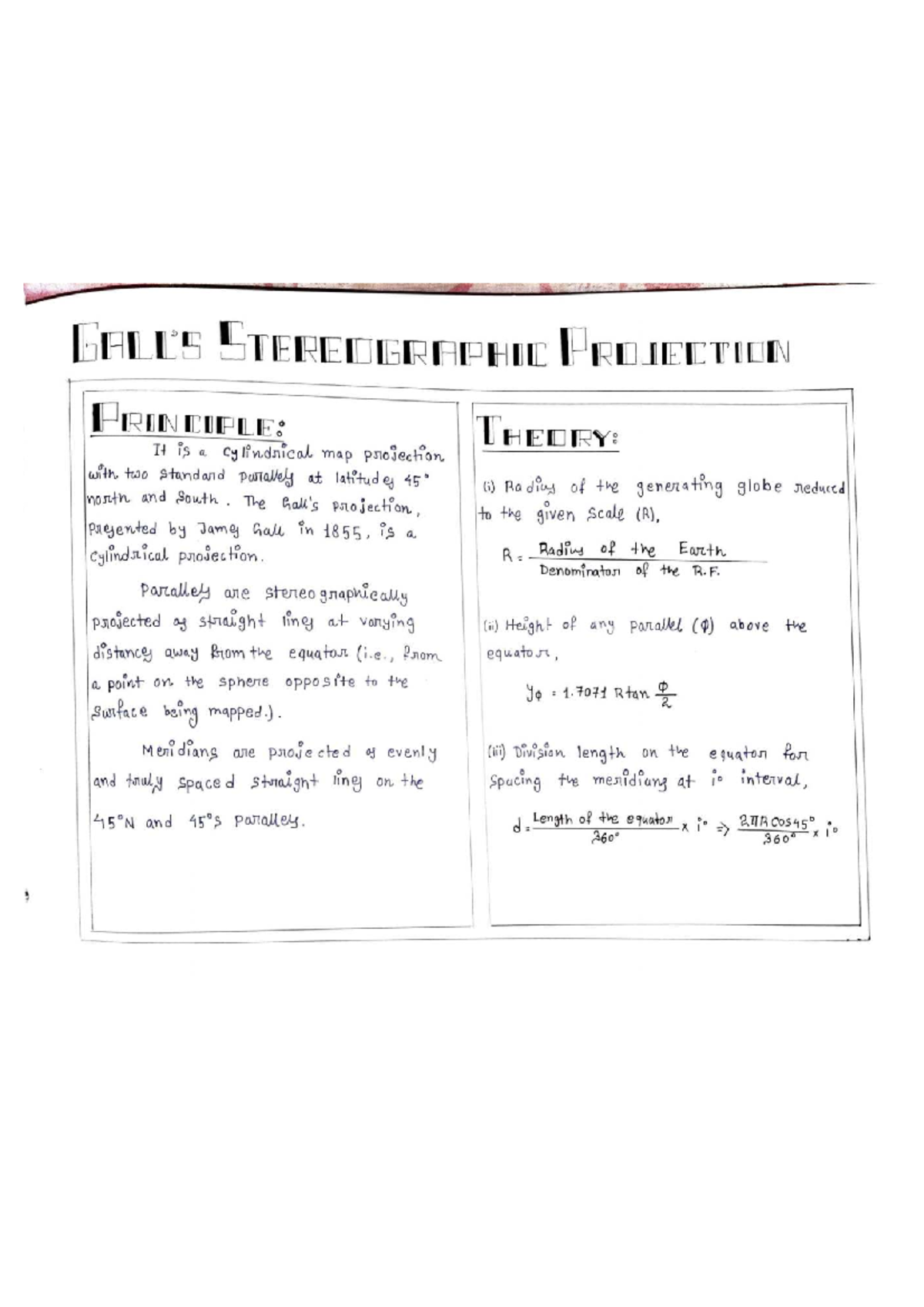 GALL'S Stereographic Projection Principle: Theory & Derivation - Studocu