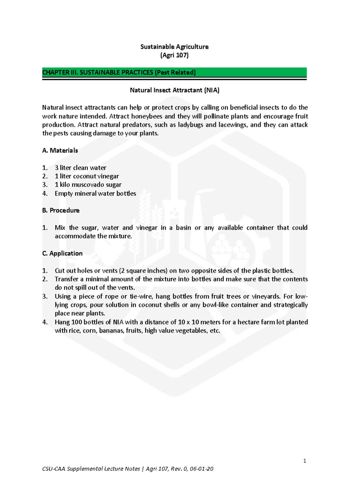 18 Natural Insect Attractant - 1 CSU-CAA Supplemental Lecture Notes ...