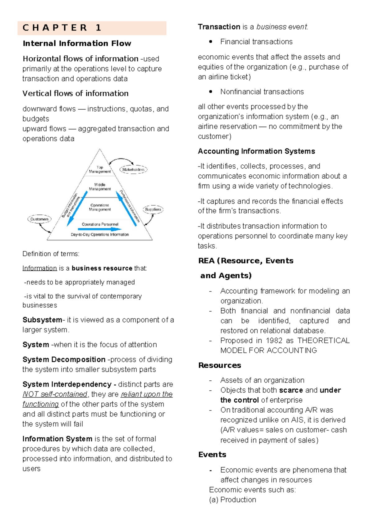 AIS 00. Chapter 1 & 2 Notes: Information Flow & Financial Transactions ...