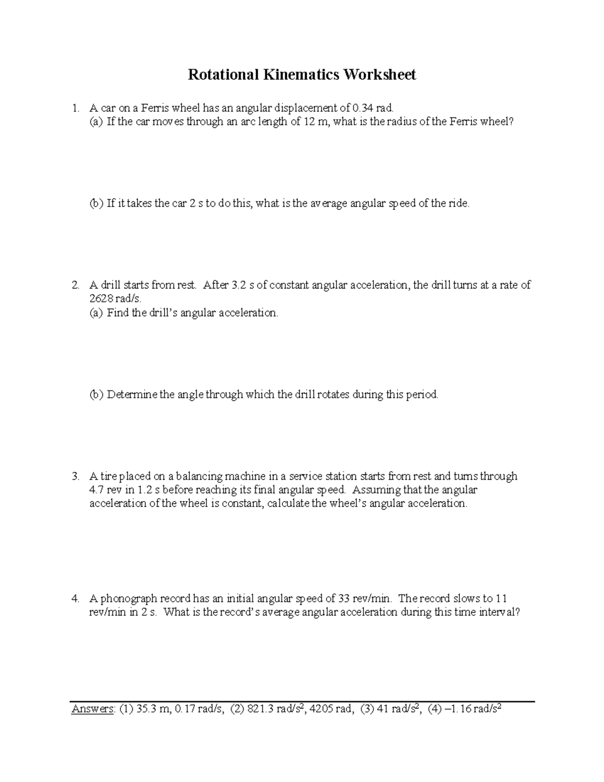 Rotational Kinematics Worksheet for Physics 101: Key Problems Explained - Studocu