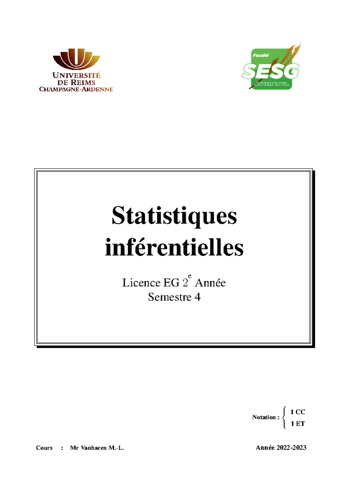 Cours de statistiques - Statistiques inférentielles Licence EG 2 e ...