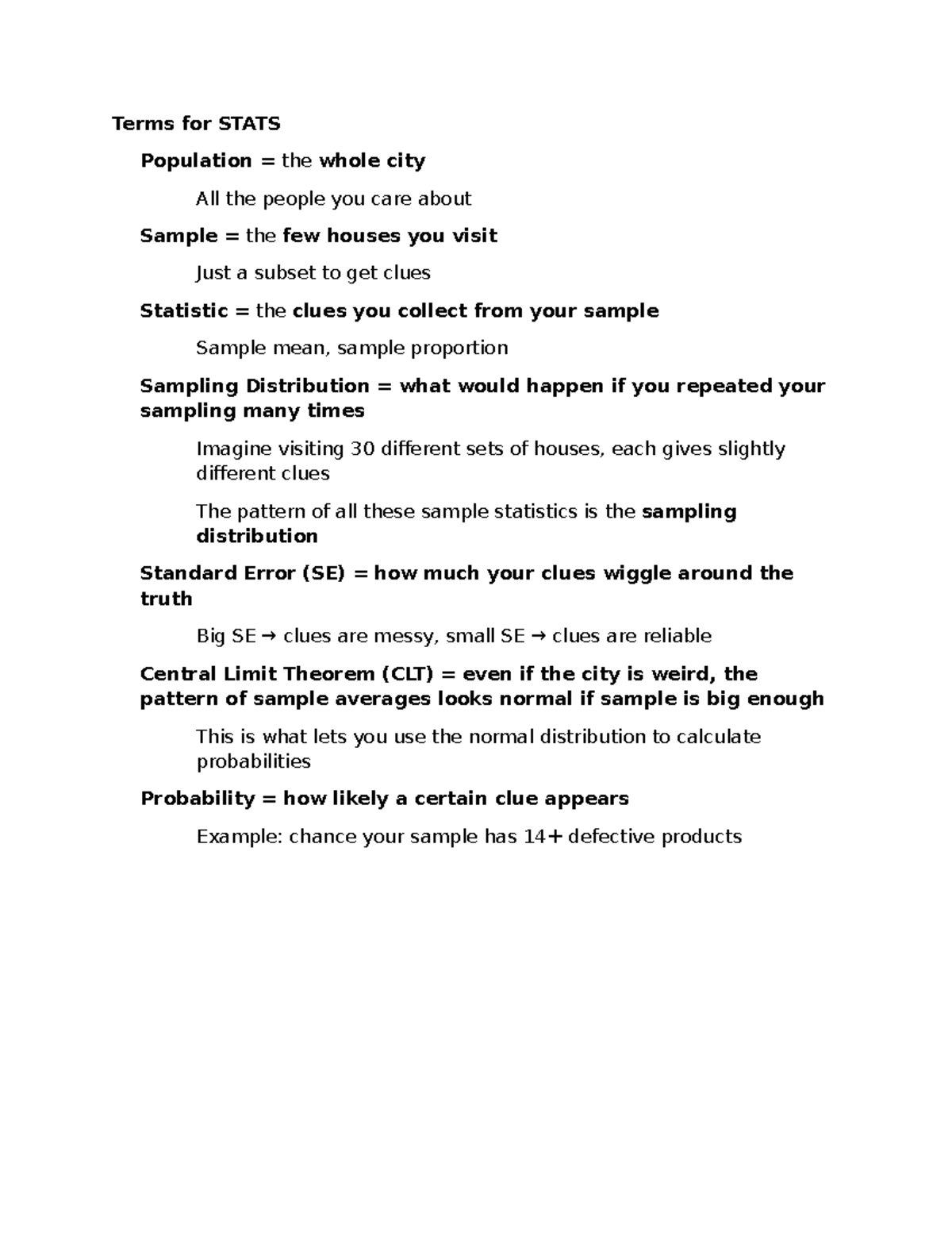 STATS 101: Key Terms for Sampling and Probability Concepts - Studocu