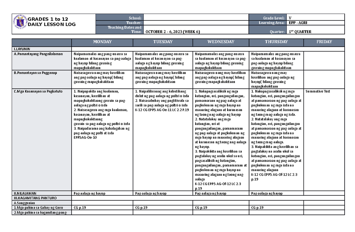 DLL EPP 5 Q1 W6 - lesson [plan in TLE 5 - GRADES 1 to 12 DAILY LESSON ...