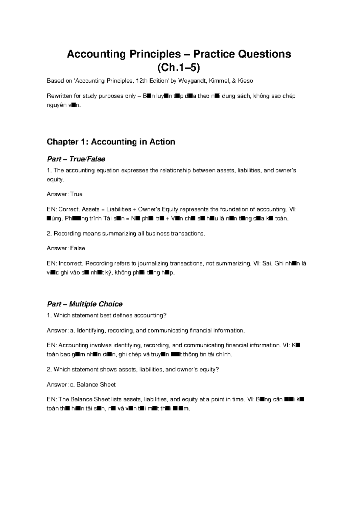 Accounting Principles Ch1-5 Practice Questions for Study - Studocu