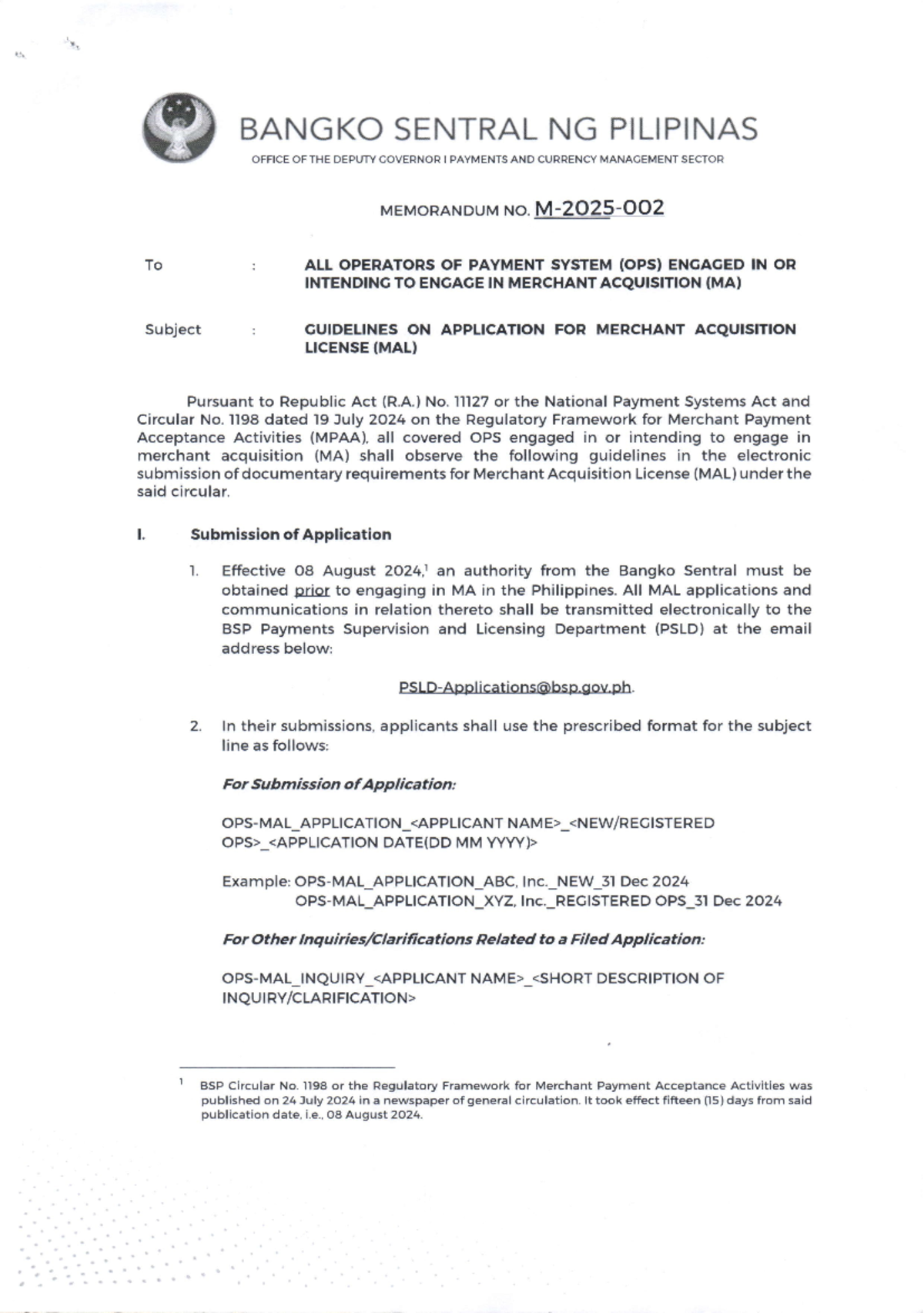 Guidelines for Merchant Acquisition License (MAL) Application - M-2025 ...