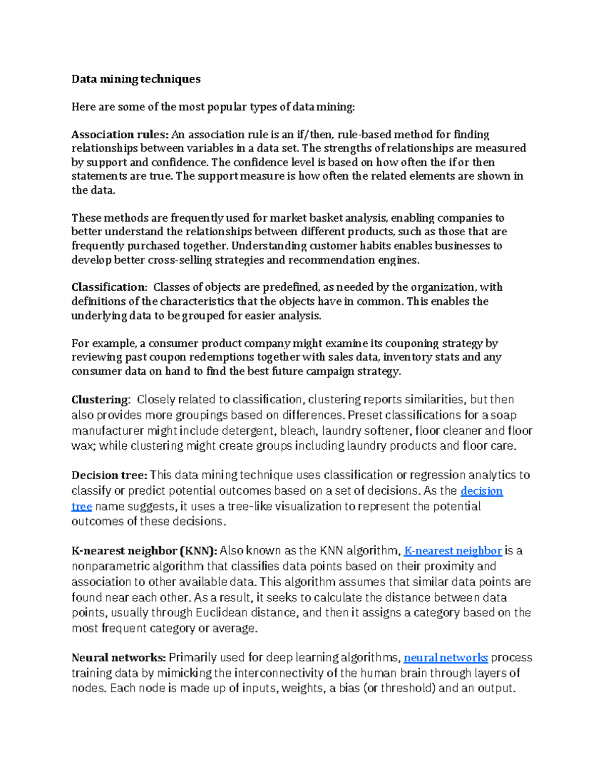 Data Mining Techniques: Key Methods and Applications - Studocu