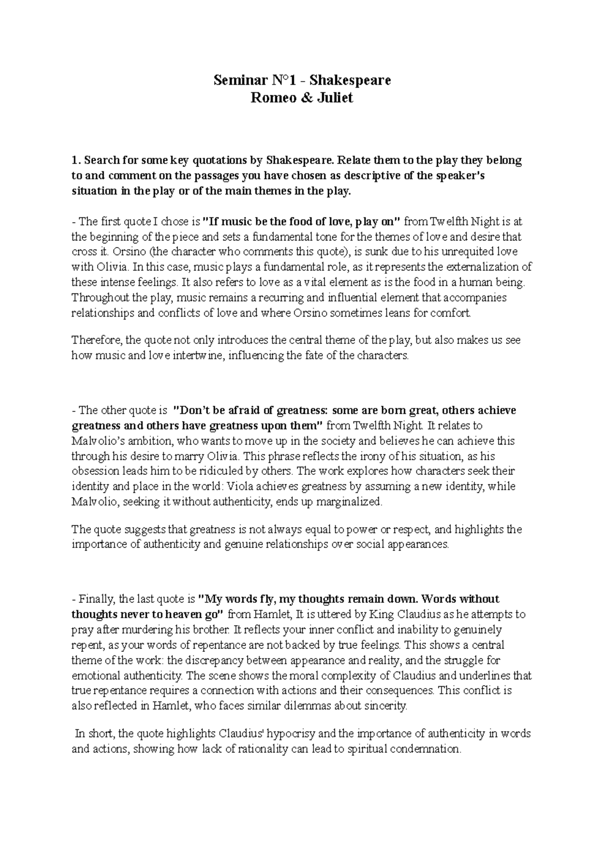 Seminario Shakespeare: Analyzing Key Quotes from Romeo and Juliet - Studocu