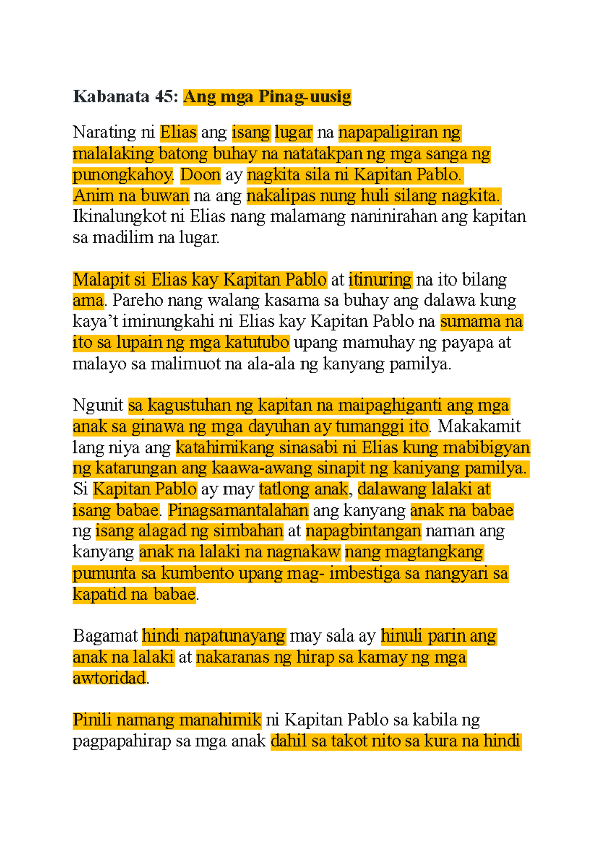 Noli Kabanata 45 to 50 - this is a summarization - Kabanata 45: Ang mga ...