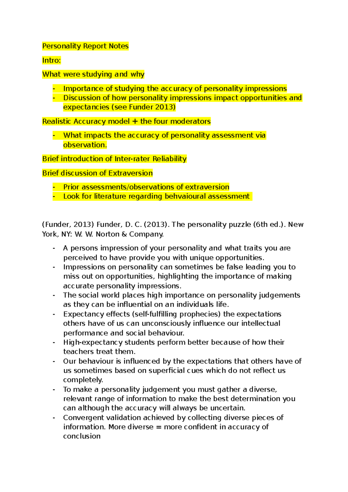 Personality Report Notes: Evaluating Extraversion Through the RAM Model ...