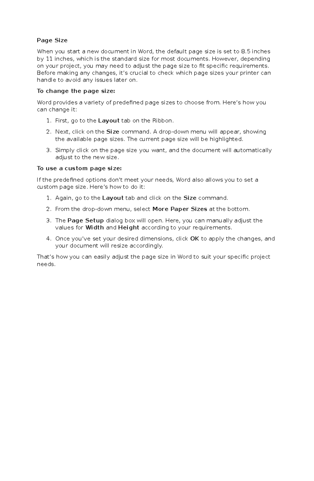 Word Document Page Size Adjustment Tutorial: Layout Setup Guide - Studocu