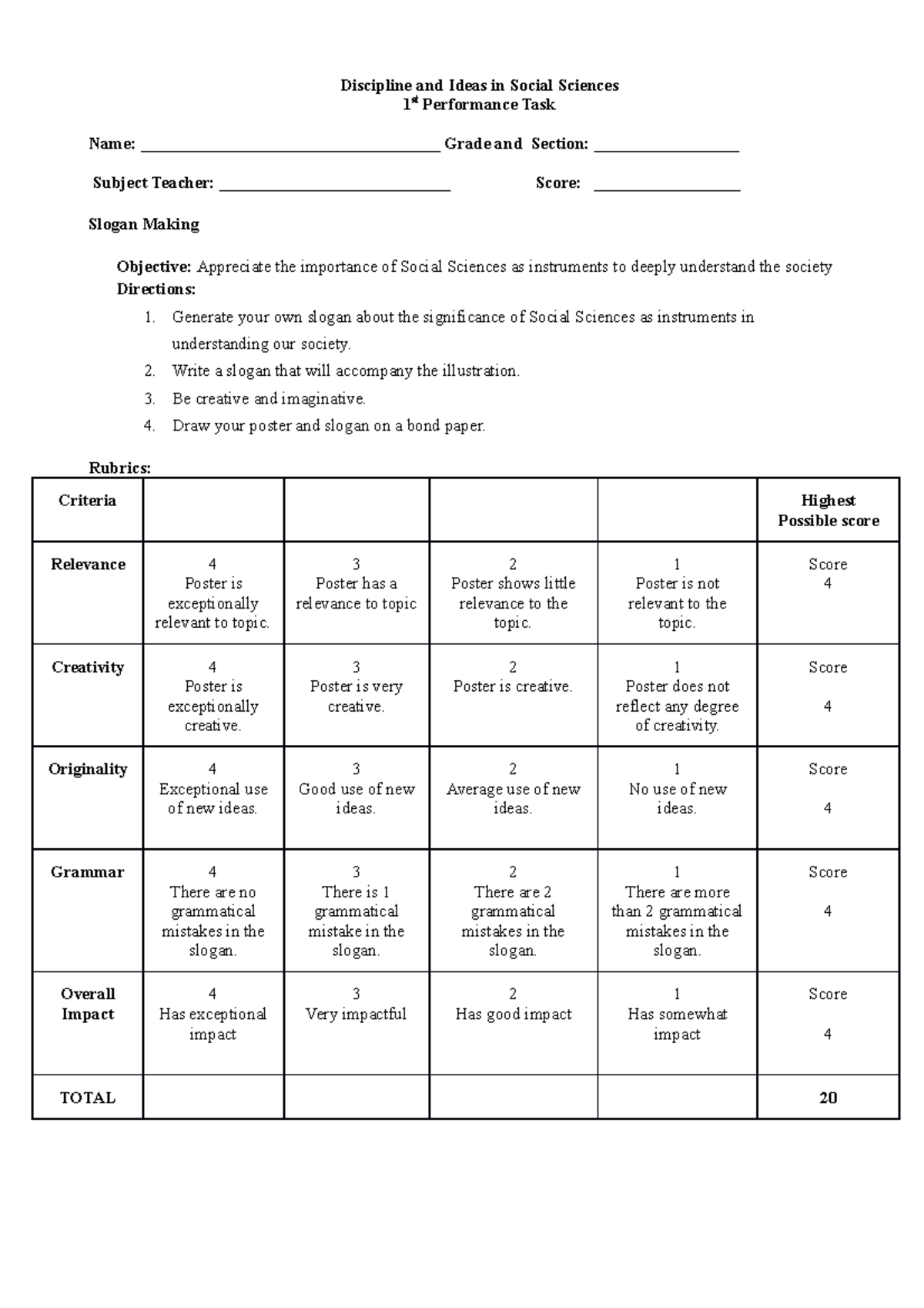 1st performance task DISS - Discipline and Ideas in Social Sciences 1 ...