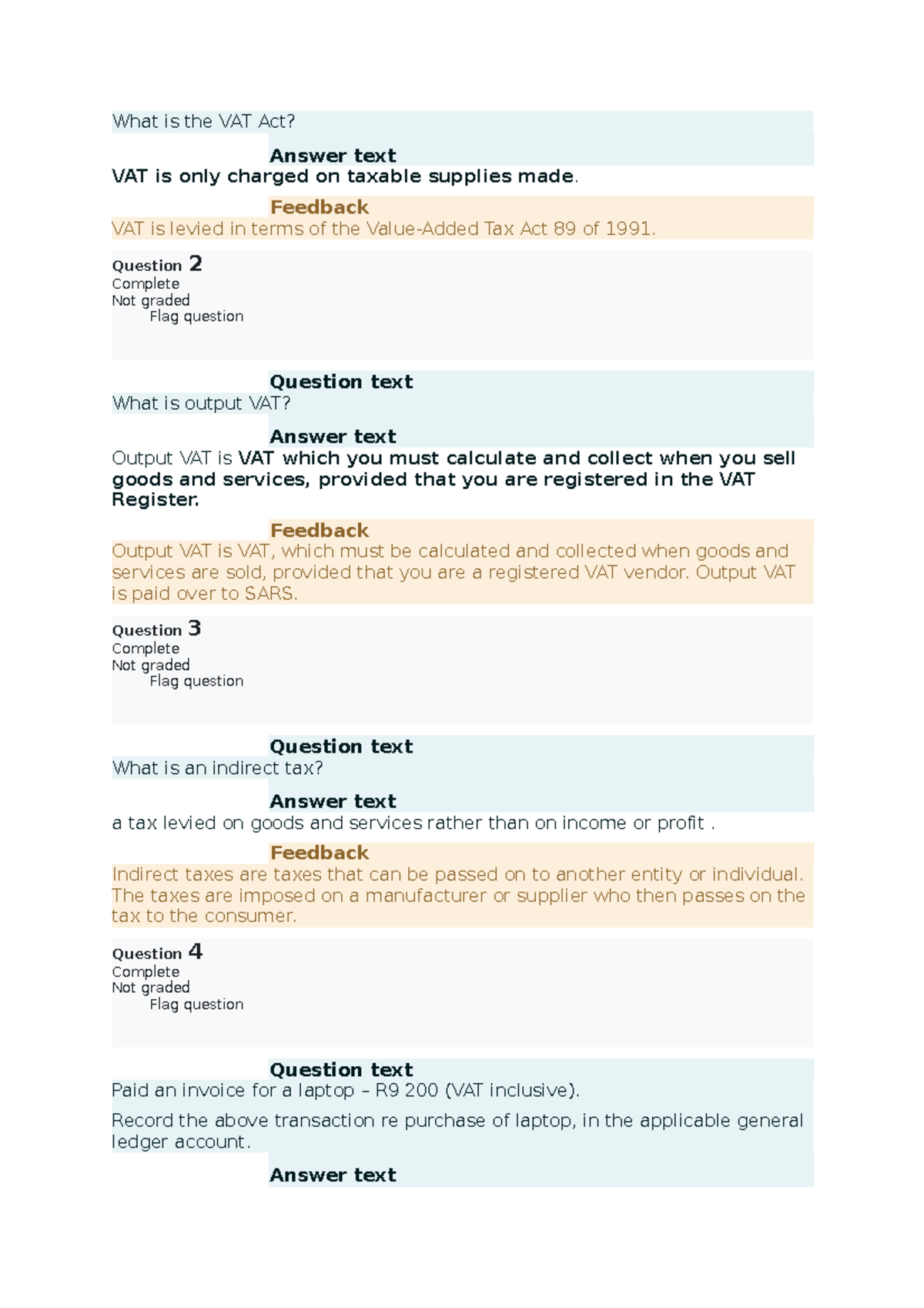 Learning Unit 3: VAT Act Self-Assessment Questions & Answers - Studocu
