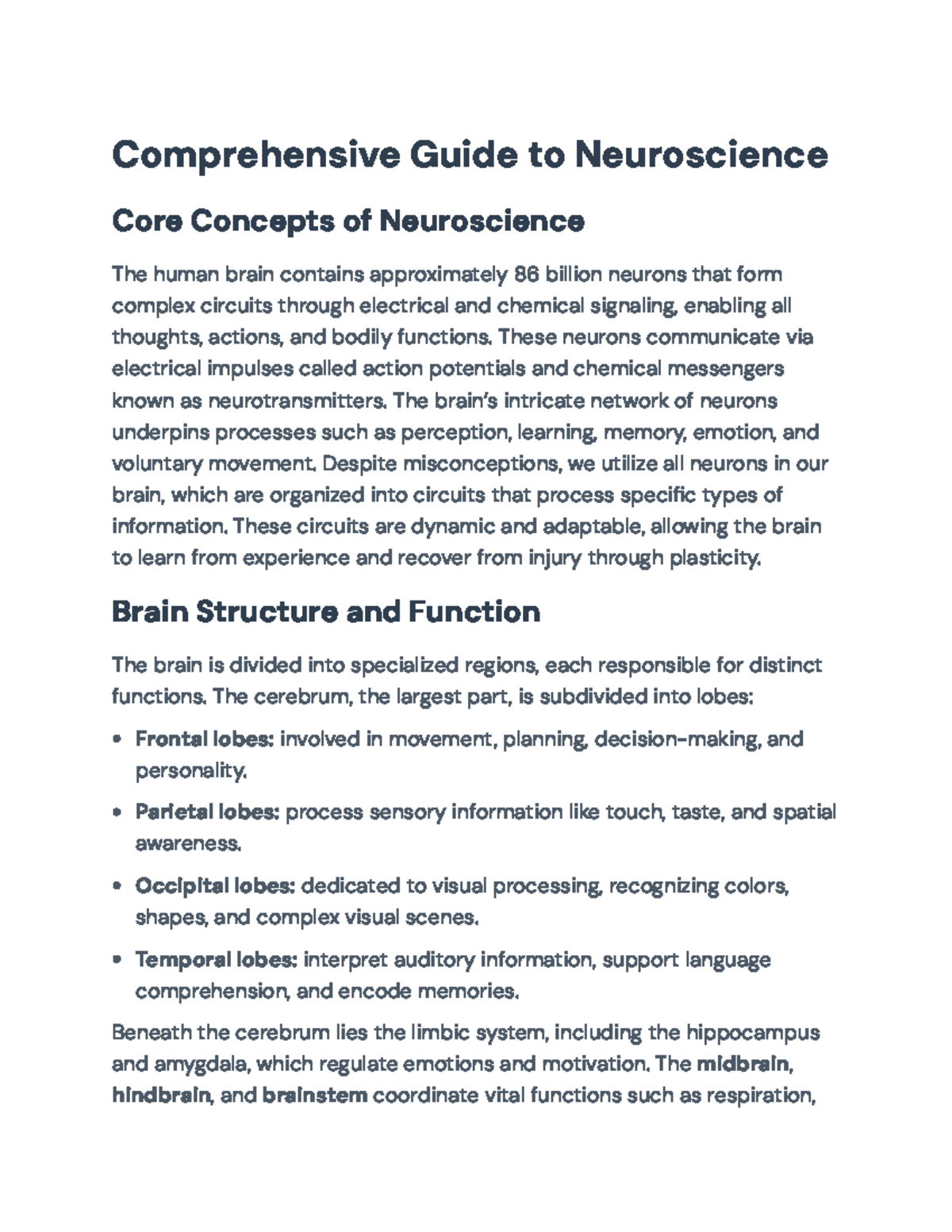 Comprehensive Overview of Neuroscience: Core Concepts and Functions ...