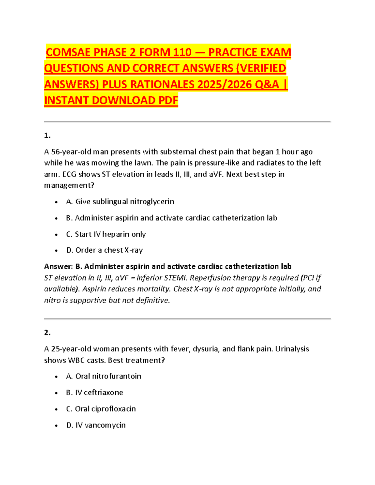 COMSAE PHASE 2 FORM 110 PRACTICE EXAM QUESTIONS & ANSWERS - Studocu