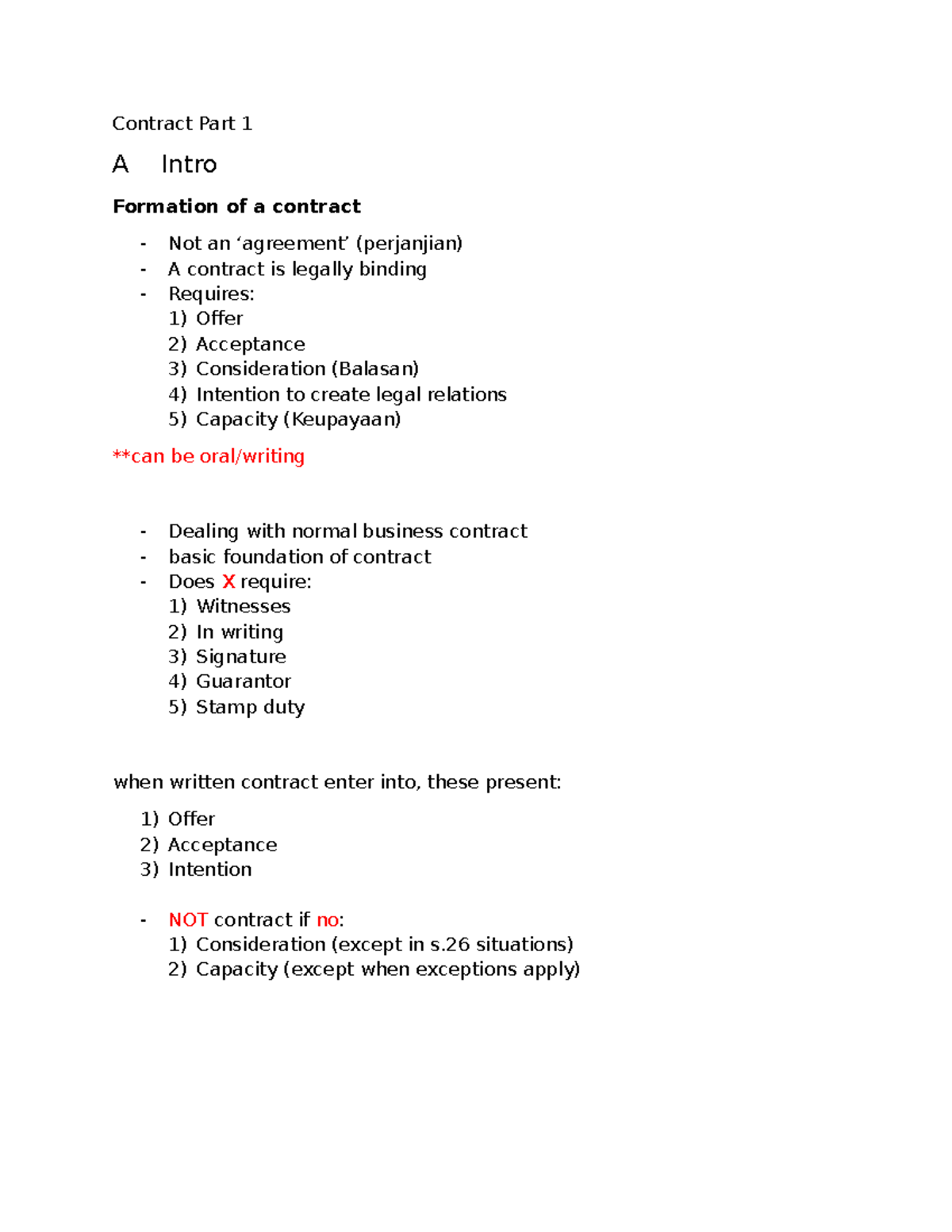 Contract Law Notes (LAW101): Formation, Offer, and Acceptance - Studocu