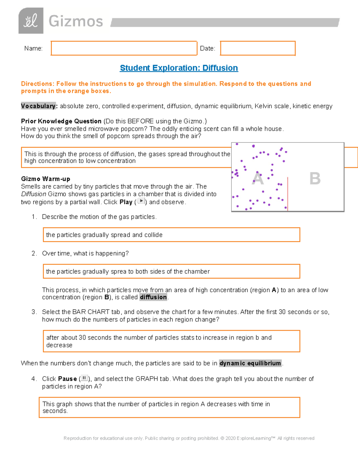 Student Exploration: Diffusion SE - Gizmo Simulation Lab Notes - Studocu