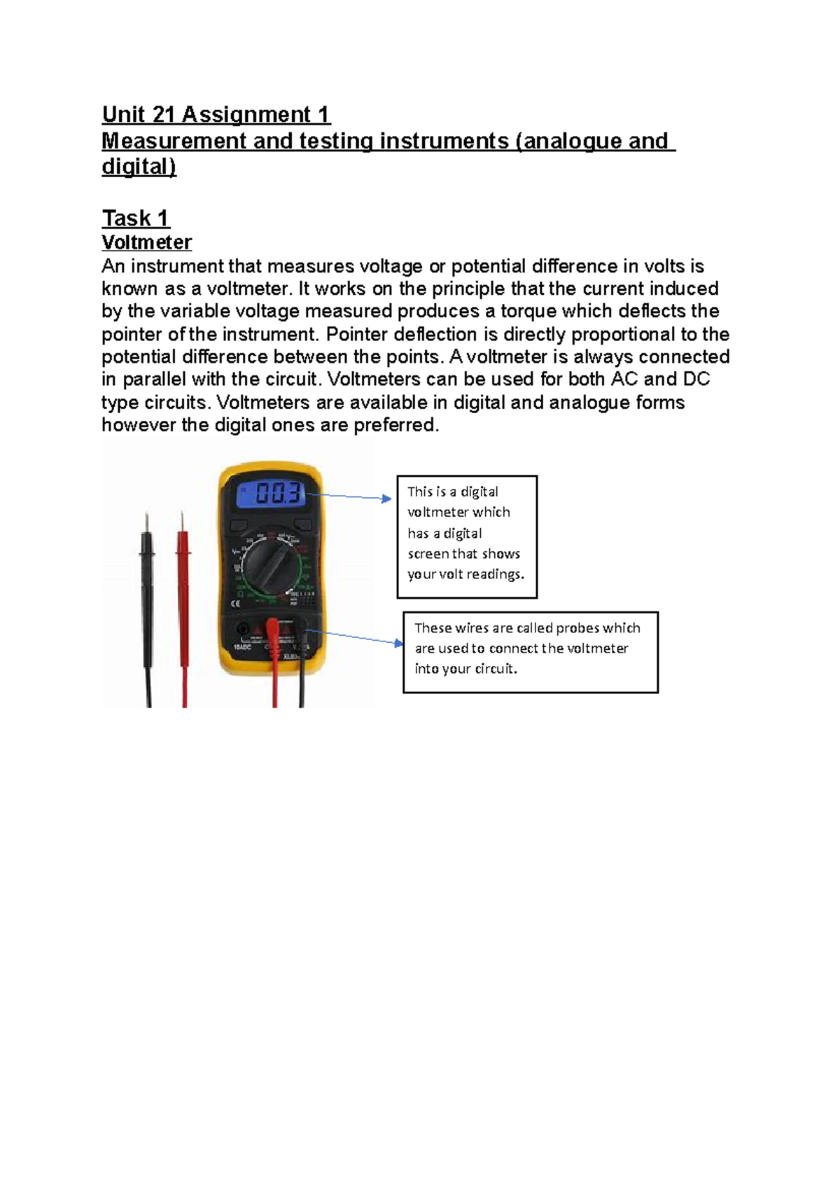 Unit 21 Assignment: Measurement & Testing Instruments Overview - Studocu
