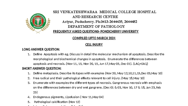 MBBS QP Feb 25 - Pathology Long Answer & Short Answer Questions - Studocu