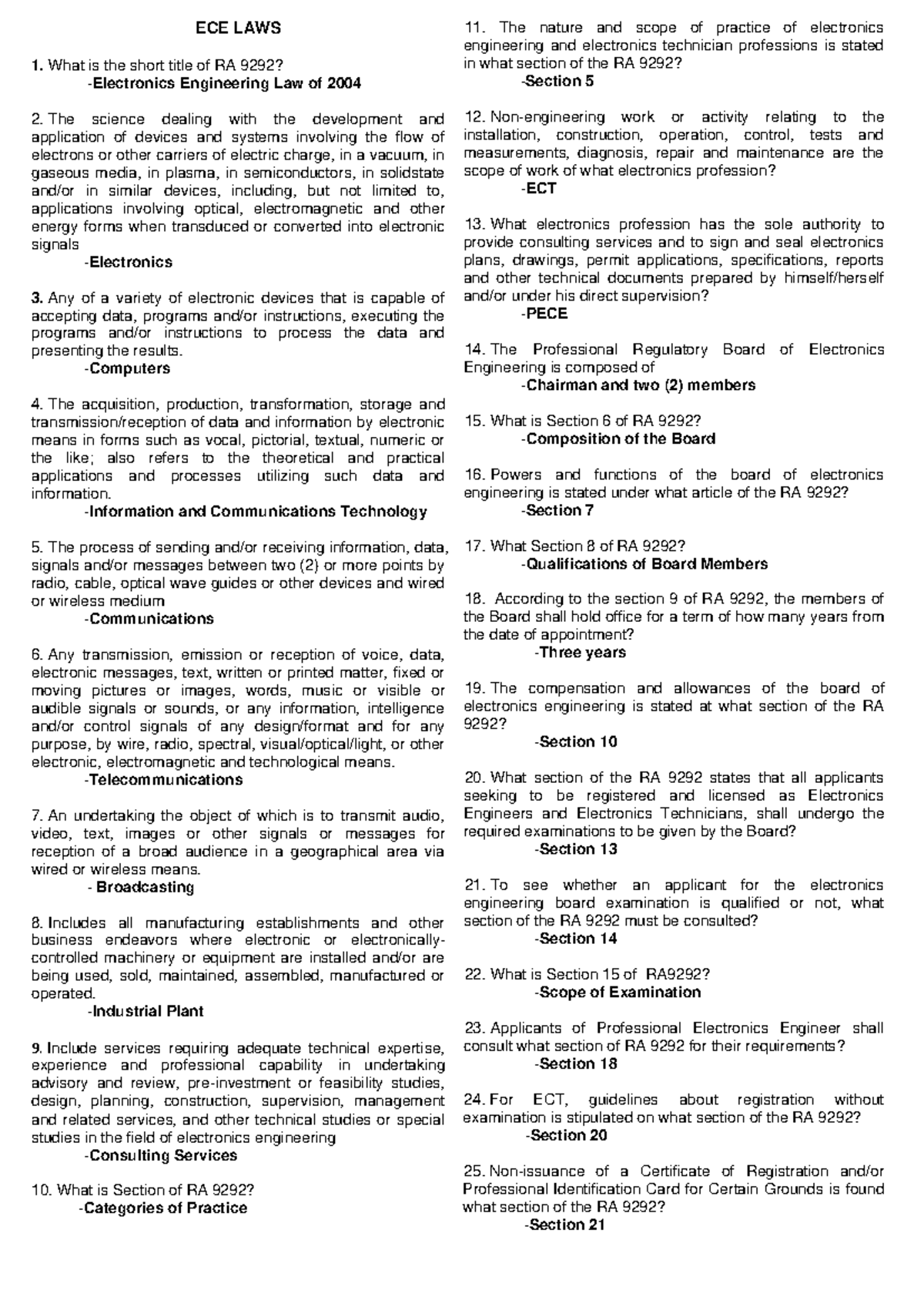 ECE-LAWS - Comprehensive Notes on the Electronics Engineering Law - Studocu