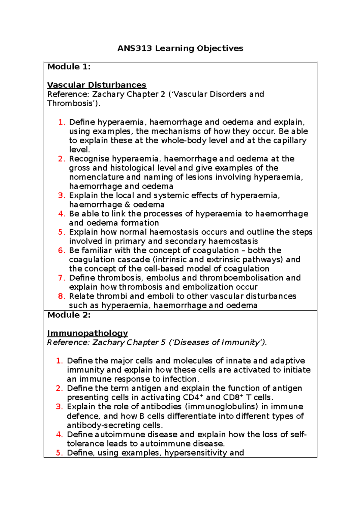 ANS313 Learning Objectives - ANS313 Learning Objectives Module 1 ...