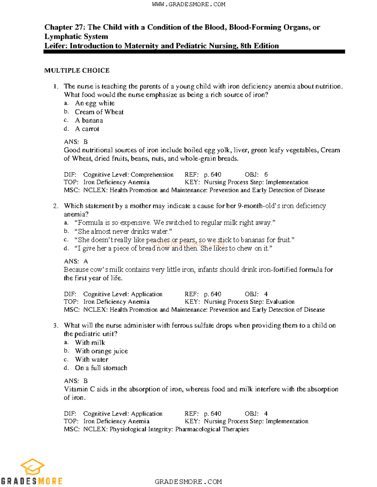 Chapter 27: Pediatric Nursing & Blood Conditions - Test Bank ...
