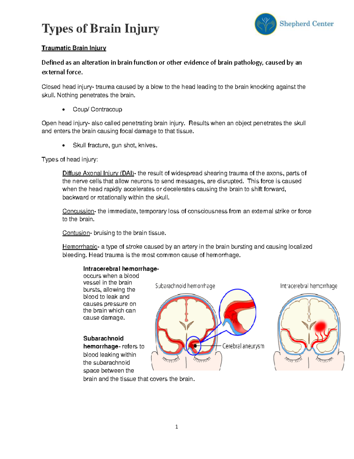 Types of Brain Injury - GHHU Lecture Notes on TBI - Studocu