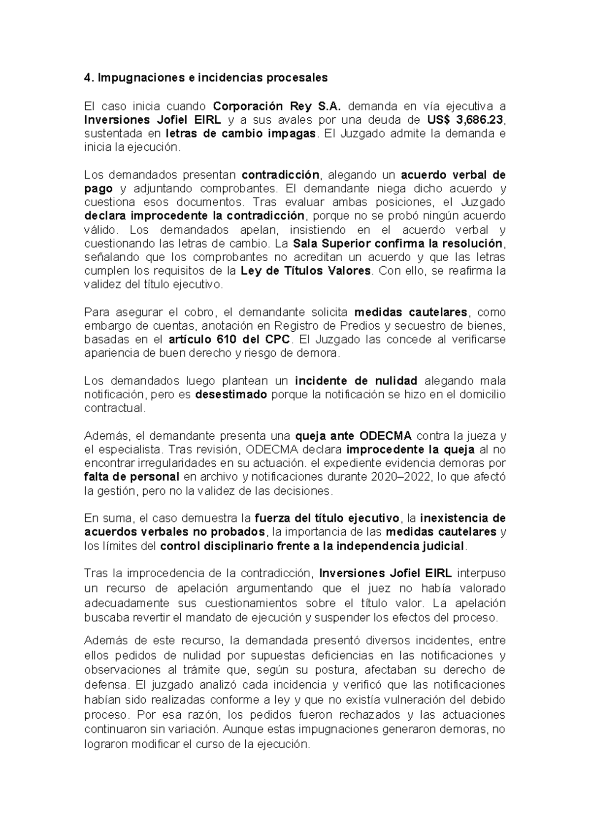 4. Obligaciones: Exposición sobre Impugnaciones y Procesos Judiciales ...
