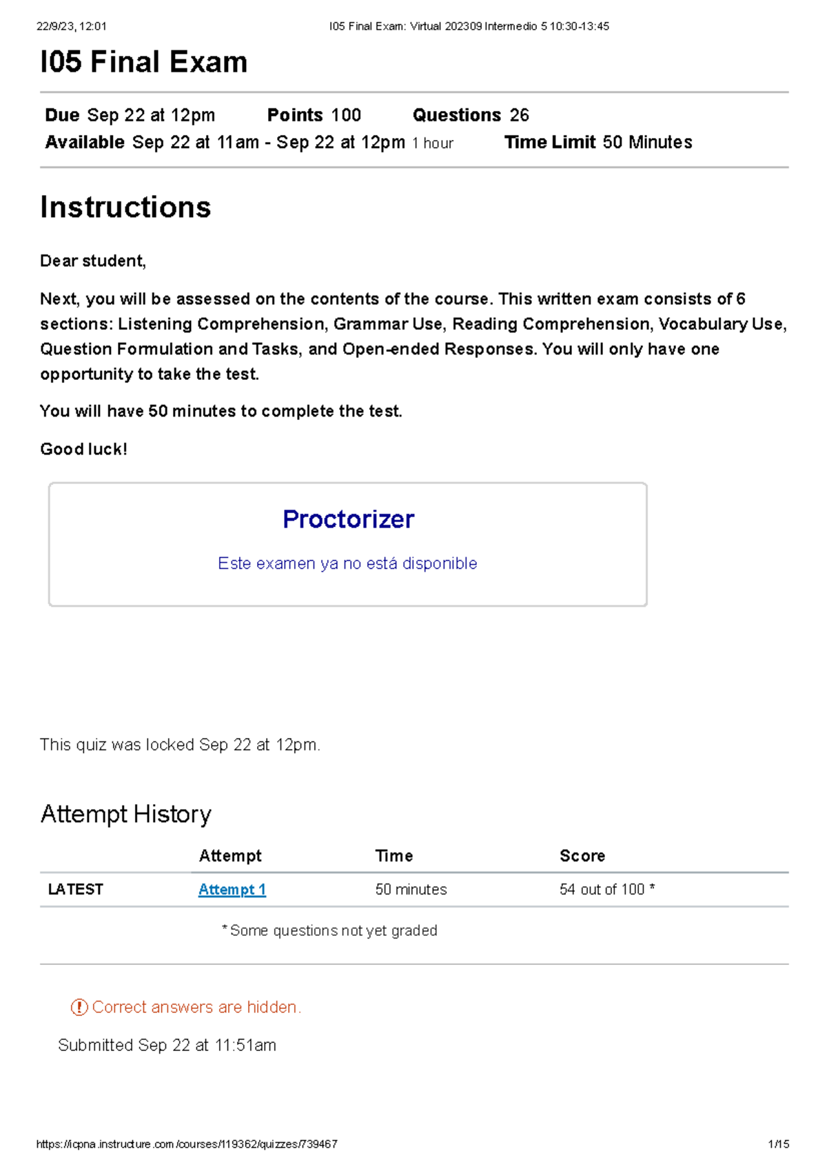 I05 Final Exam: Virtual 202309 Intermedio 5 Overview and Instructions ...