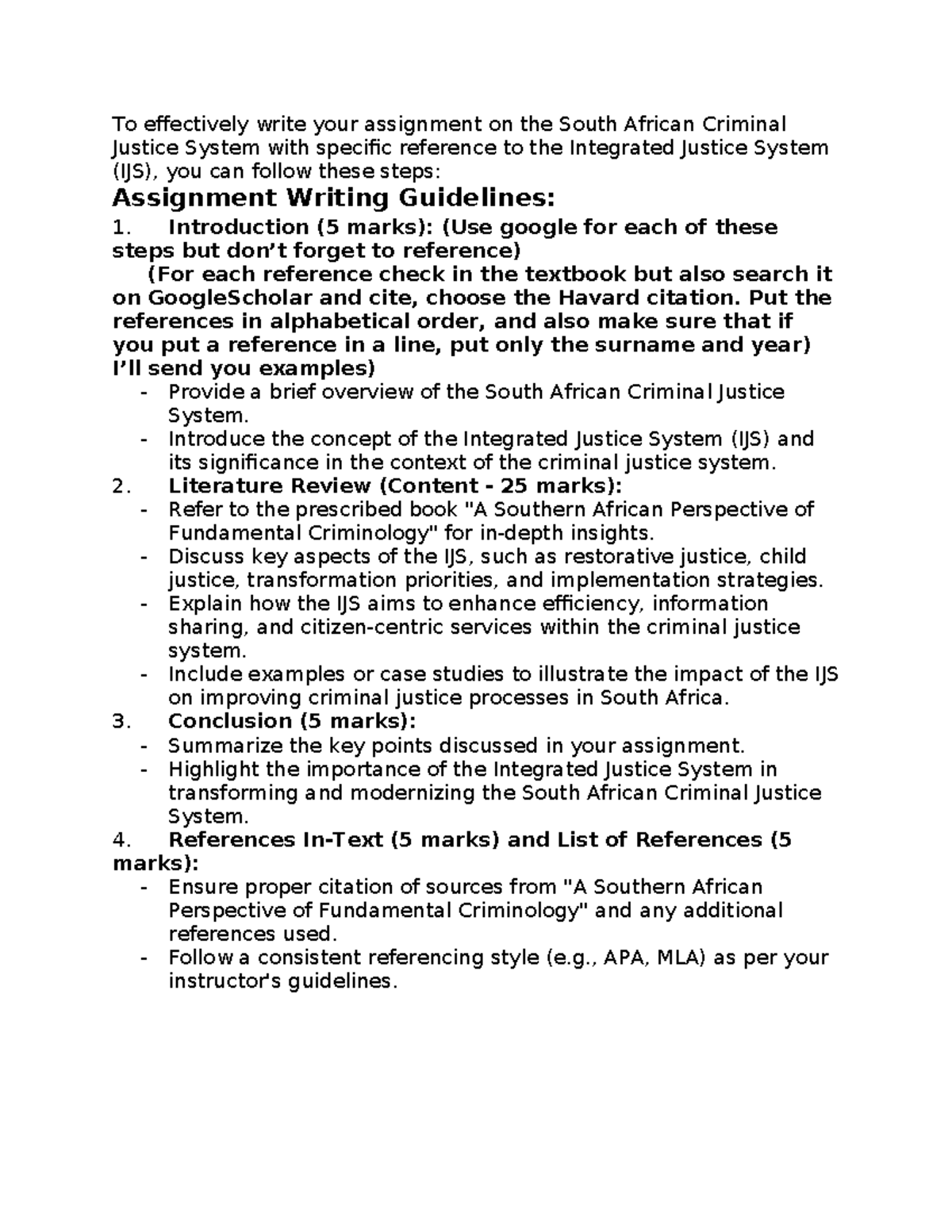 Assignment Guidelines: South African Criminal Justice System (IJS ...