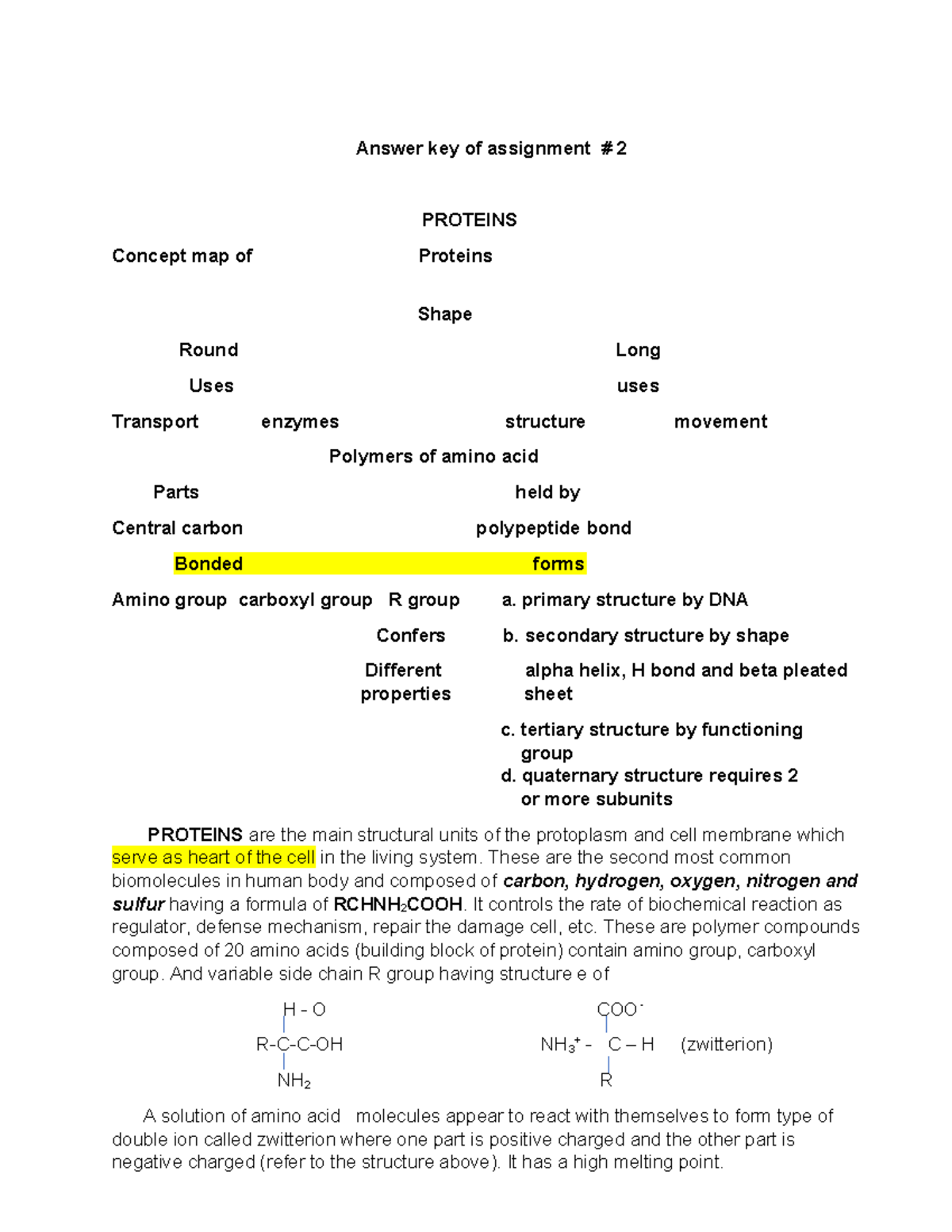 Proteins-2023 - Lecture Notes about Proteins - Answer key of assignment ...