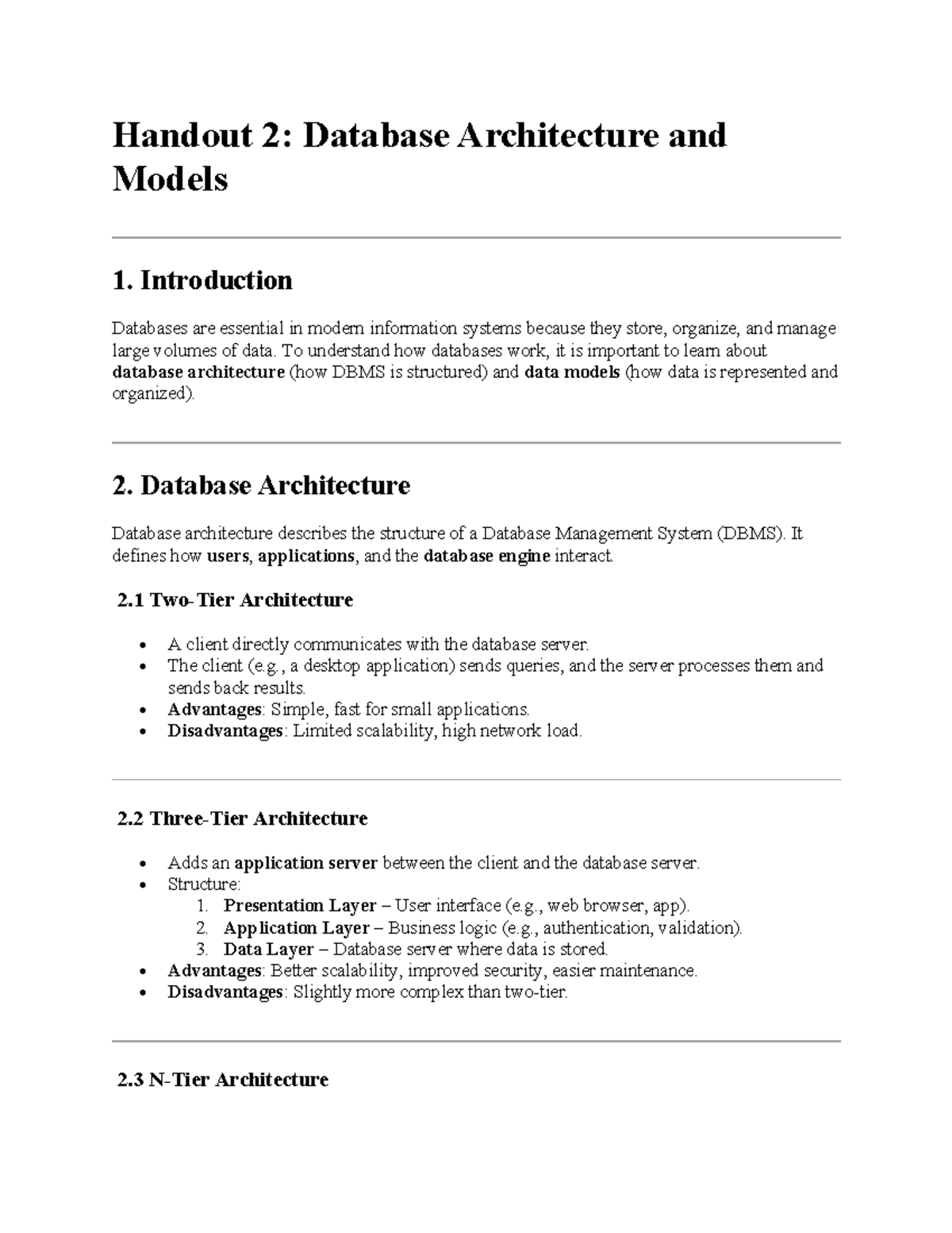 IT211 - Handout 2: Overview of Database Architecture & Models - Studocu