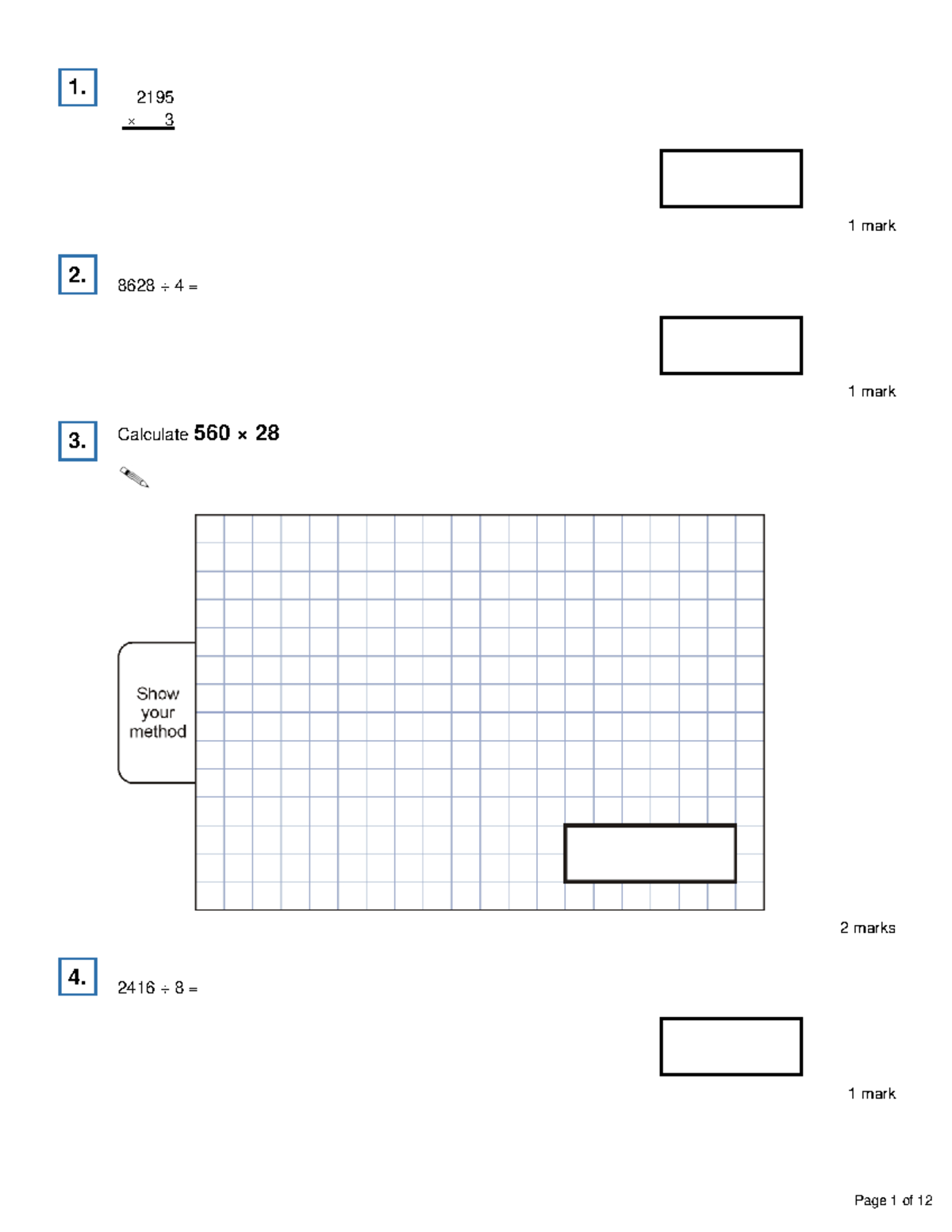 Multiply and Divide Test - Course Code 2195 3 & 8628 4 - Studocu