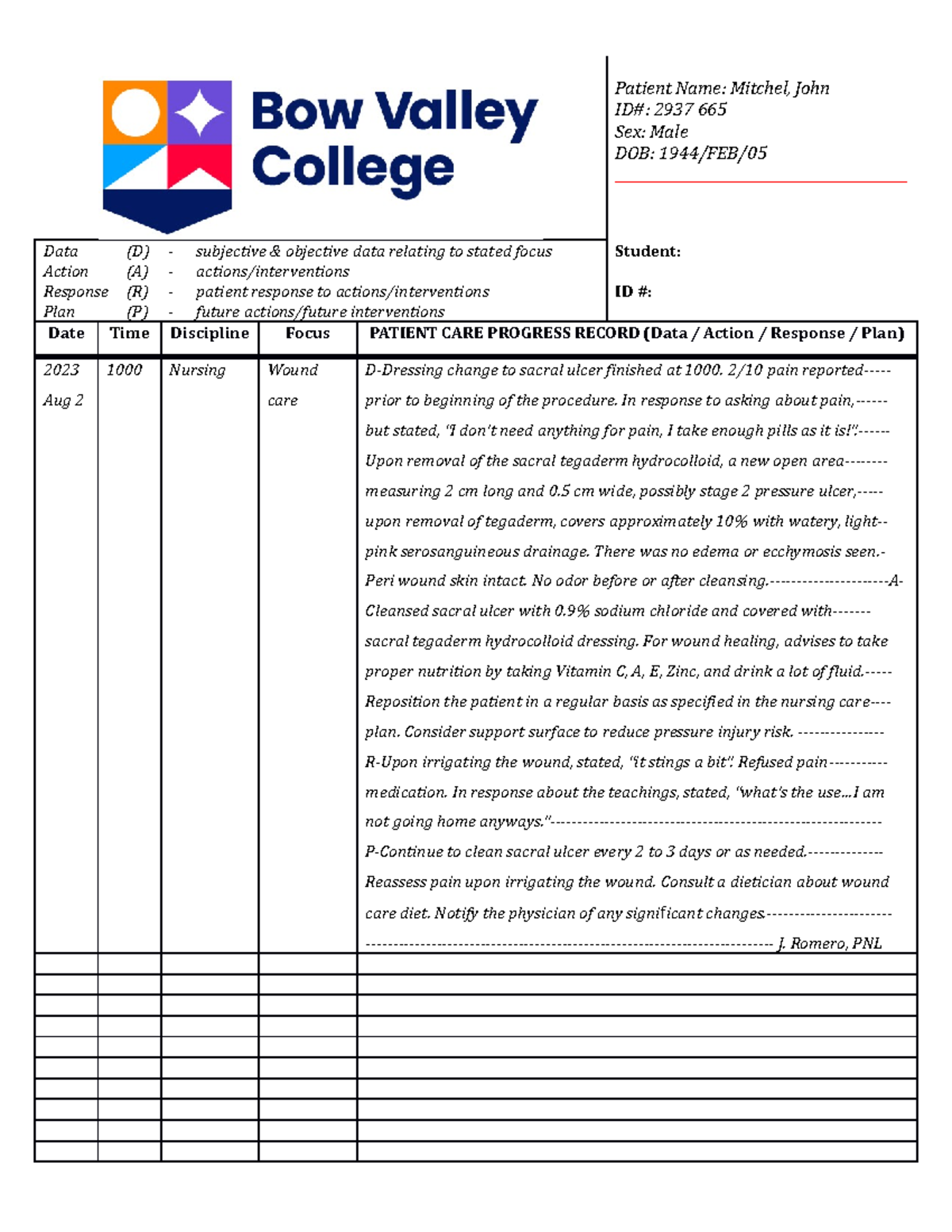DARP form - Documentation - Patient Name: Mitchel, John ID#: 2937 665 ...