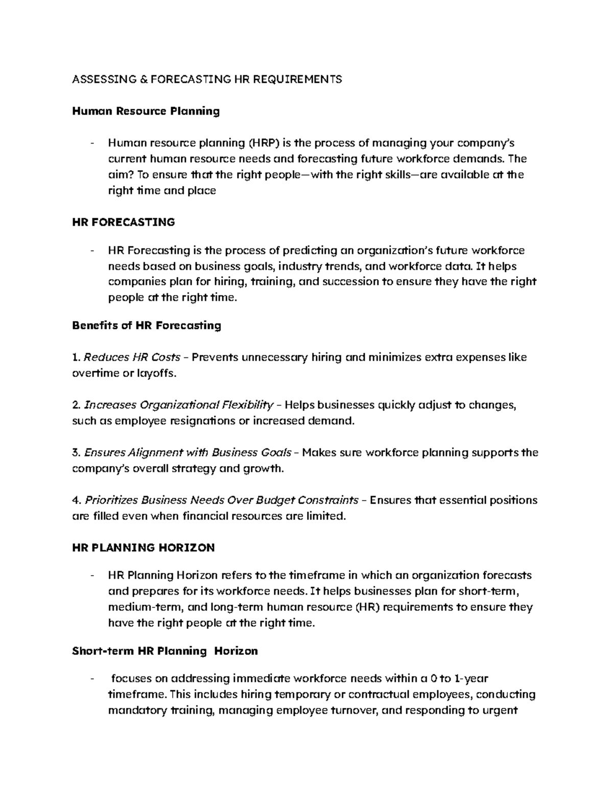 HR Forecasting Requirements - ASSESSING & FORECASTING HR REQUIREMENTS ...